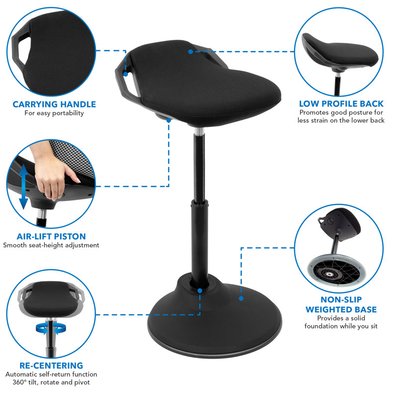 Mount-It! Height Adjustable Ergonomic Sit Stand Stool, Leaning Chair for Standing Desk, 360 ...